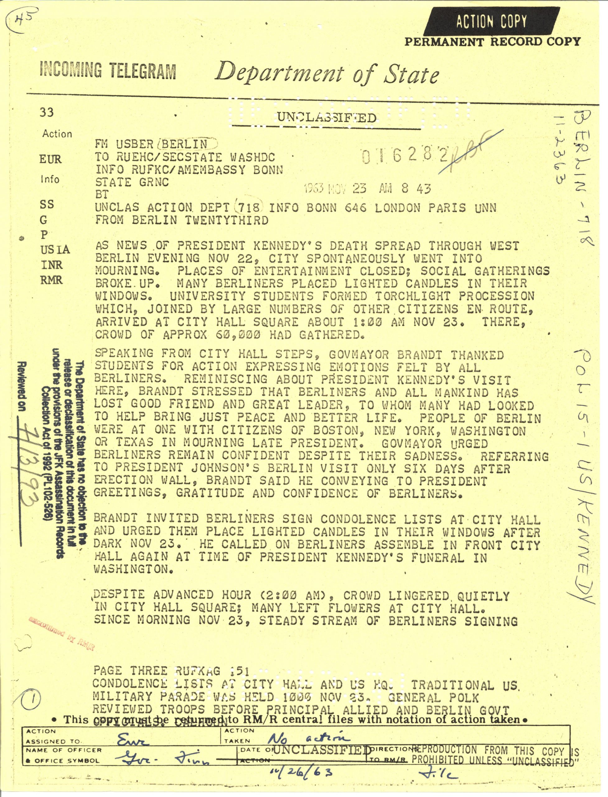 US POL 15-1 US[Kennedy.Berlin 718 – The Text Message