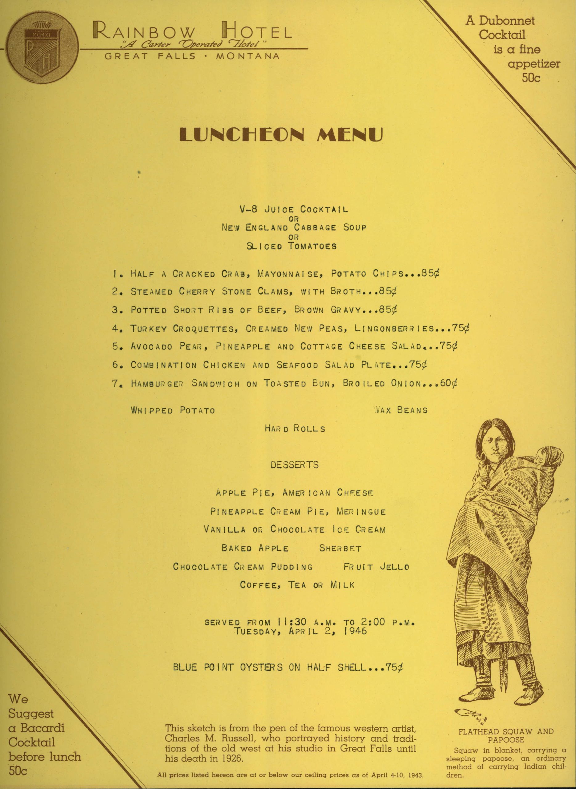 Rainbow Hotel menu II (RG 188 E498 Box 66) – The Text Message